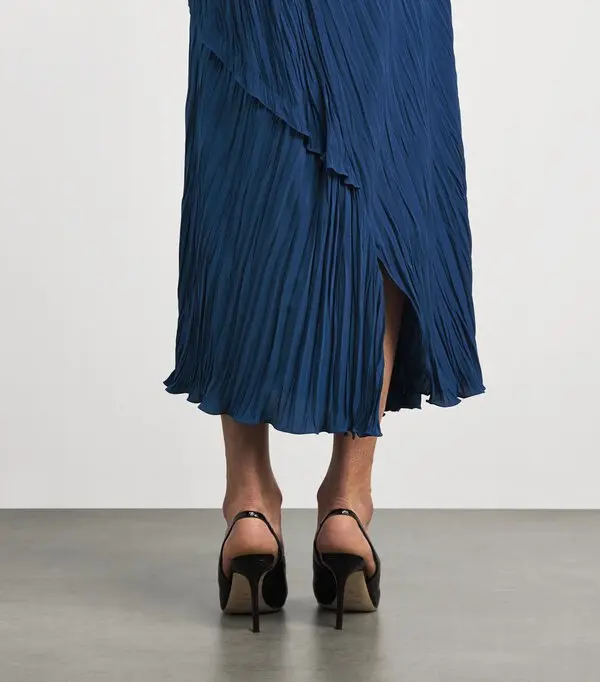 Victoria Beckham Plissé Long Sleeve Midi Dress - Blue