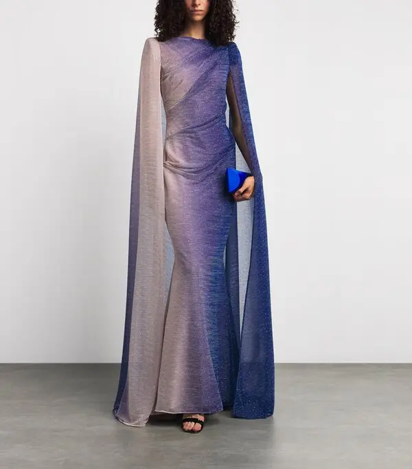 Talbot Runhof Voile Cape Maxi Dress