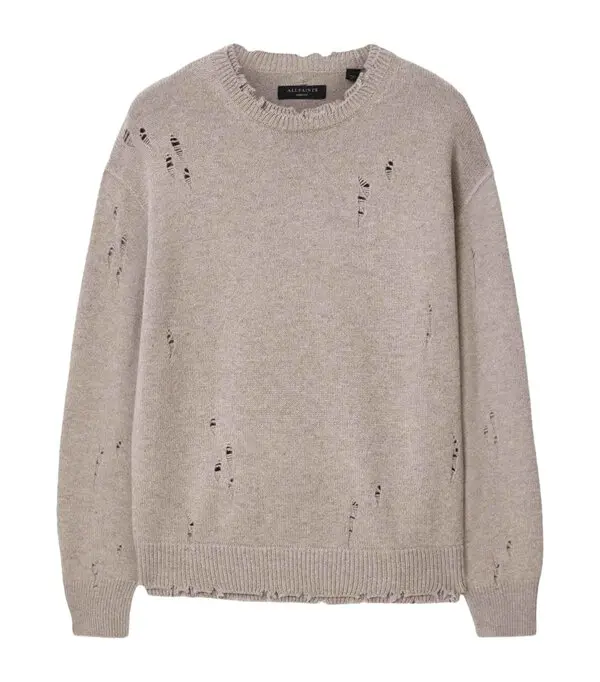 ALLSAINTS Distressed Cotton Crewneck Sweater