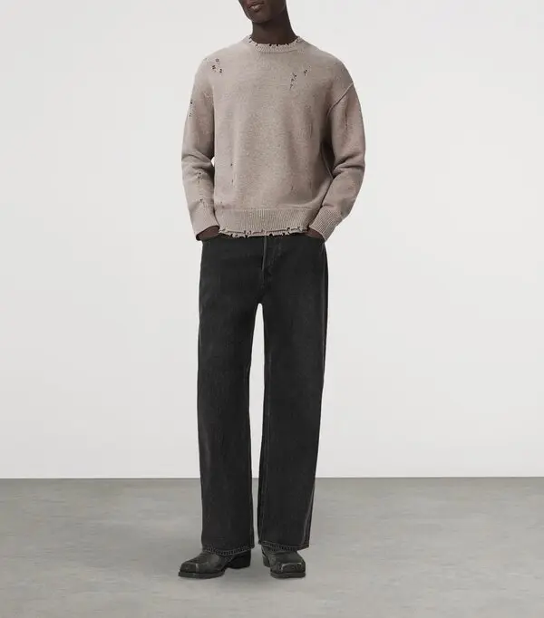 ALLSAINTS Distressed Cotton Crewneck Sweater