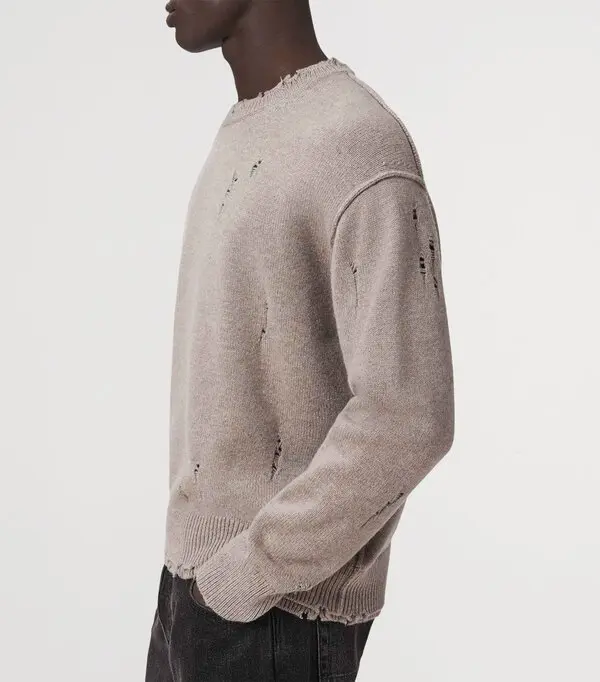 ALLSAINTS Distressed Cotton Crewneck Sweater