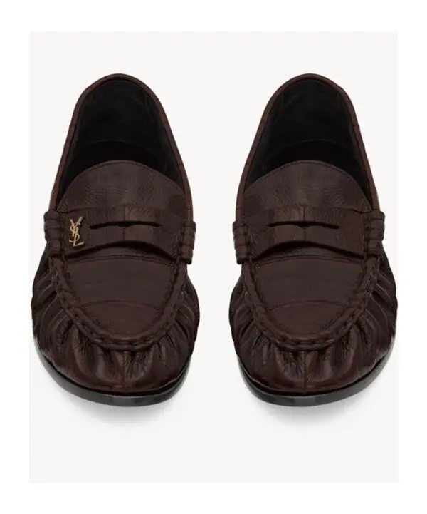 Saint Laurent Le Loafer Penny Slippers In Eel - Scotch Brown