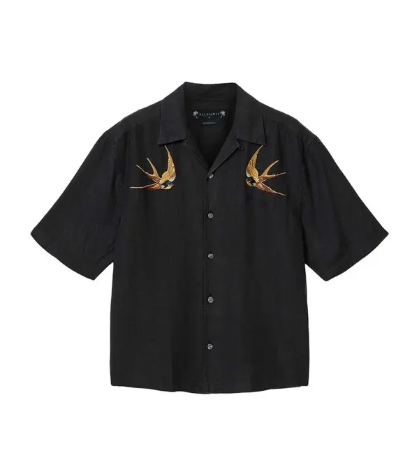 ALLSAINTS Linen Embroidered Avia Shirt - Black