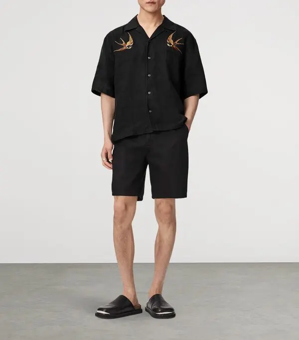 ALLSAINTS Linen Embroidered Avia Shirt - Black