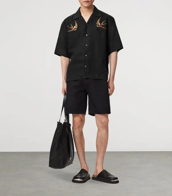 ALLSAINTS Linen Embroidered Avia Shirt - Black