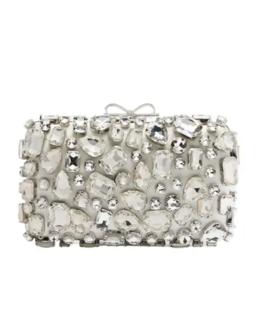 SELF-PORTRAIT Crystal-embellished Satin Clutch - White