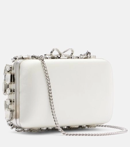 SELF-PORTRAIT Crystal-embellished Satin Clutch With Chain Strap