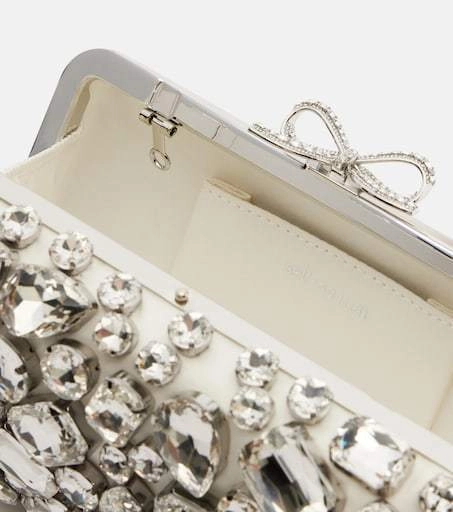 SELF-PORTRAIT Crystal-embellished Satin Clutch With Chain Strap