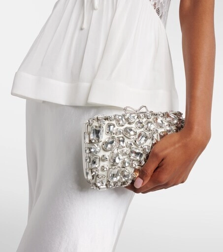 SELF-PORTRAIT Crystal-embellished Satin Clutch With Chain Strap