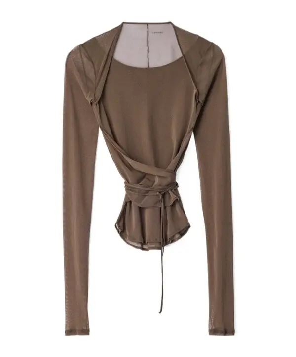 LEMAIRE Ballerina Wrap Top In Mesh Jersey - Cocoa
