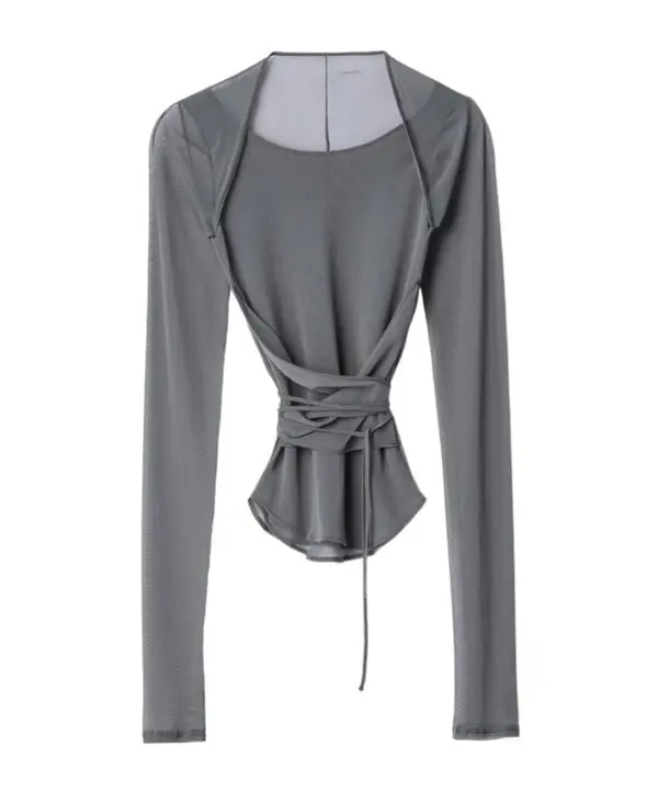 LEMAIRE Ballerina Wrap Top In Mesh Jersey - Gray
