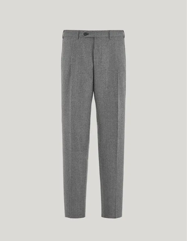 Canali Prince Of Wales Check Regular-fit Wool Flannel Pants - Grey