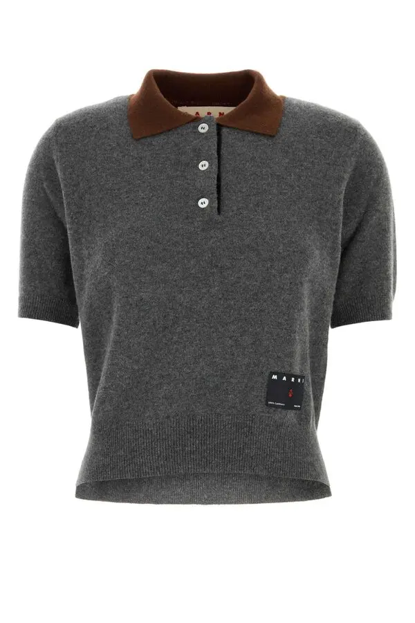 Marni Grey Cashmere Polo Shirt - Gray