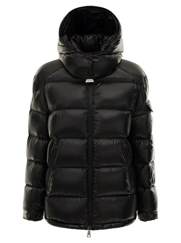 Moncler Maire' Hooded Down Jacket With Logo Patch In Nylon - Black