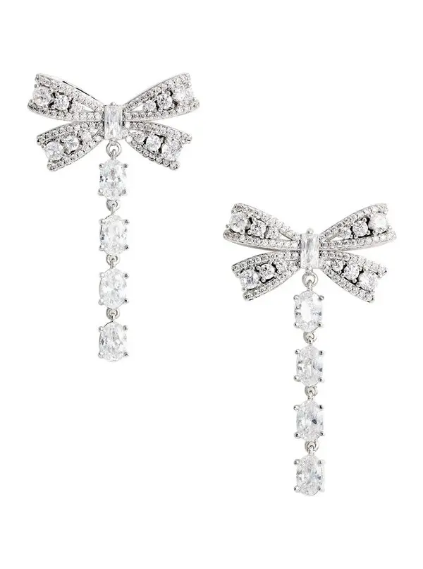 SELF-PORTRAIT Silver-tone Metal Bow And Crystal Drop Earrings - Multicolor