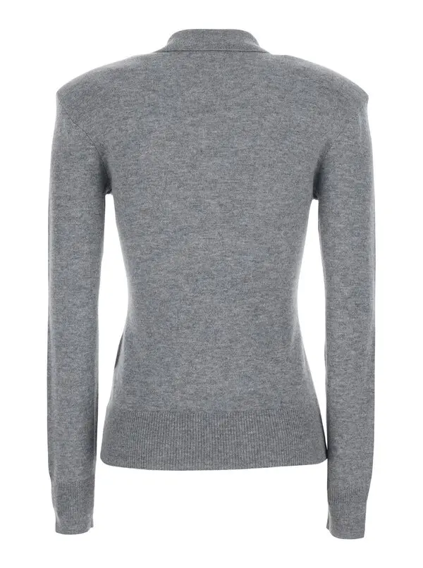 ROTATE BY BIRGER CHRISTENSEN Wool Long Sleeve Polo With Classic Collar And Logo Patch