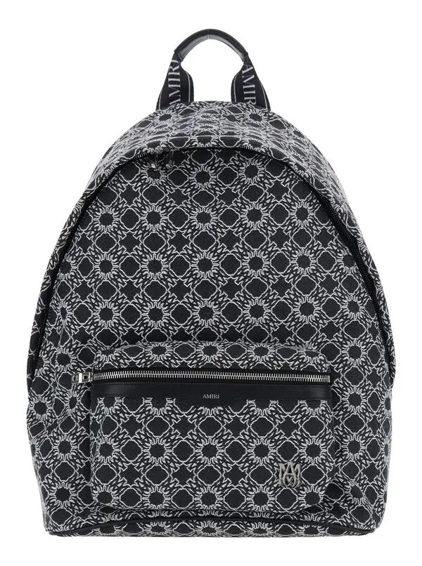 Amiri Ma Quad' Black Backpack With All-over Logo Print And Adjustable Straps In Tech Fabric For - Multicolor