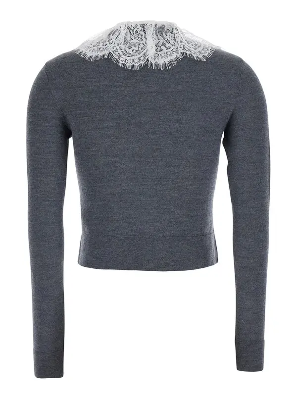 SELF-PORTRAIT Wool Cardigan With Lace Collar - Multicolor