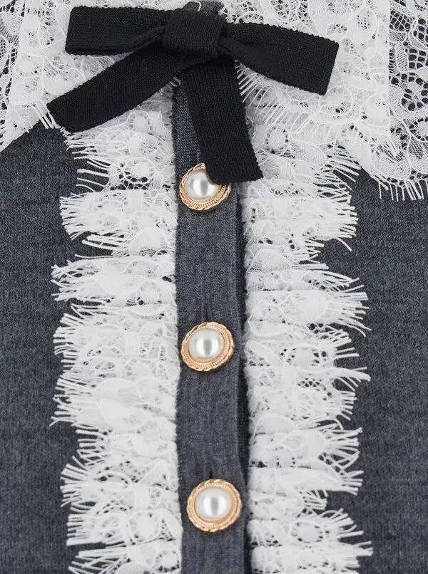 SELF-PORTRAIT Wool Cardigan With Lace Collar - Multicolor