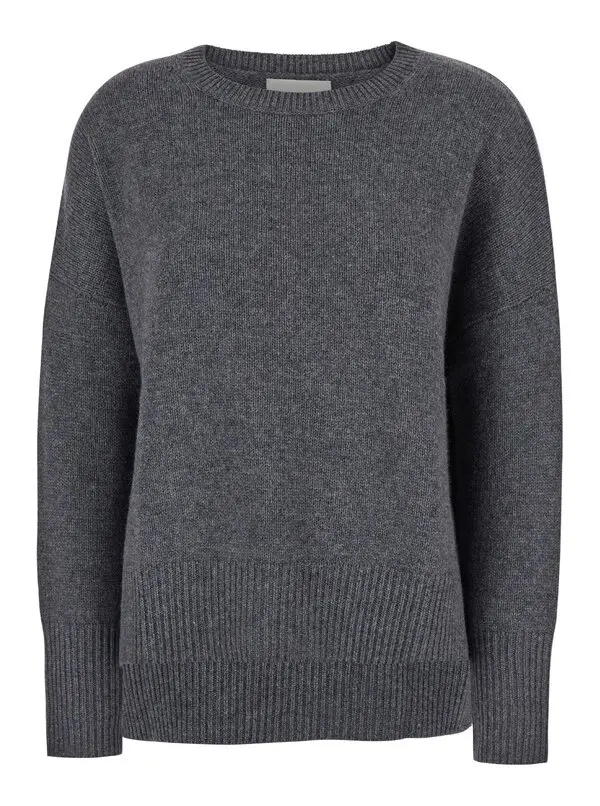 LISA YANG Cashmere Sweater With U-neck And Long Sleeves - Gray