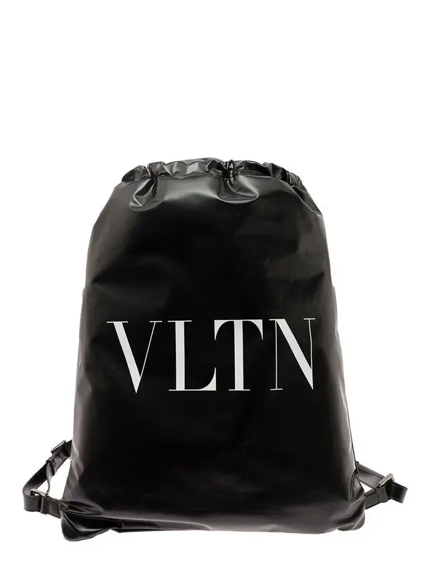 Valentino Garavani Patent Leather Backpack With Drawstring And Contrasting Logo Print - Multicolor