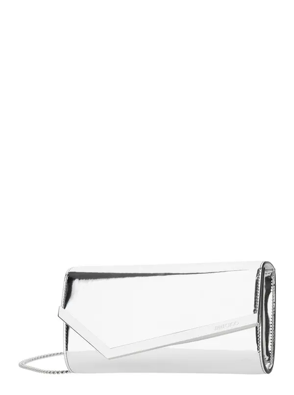 JIMMY CHOO Emmie Clutch With Logo Lettering And Chain Strap - Silver