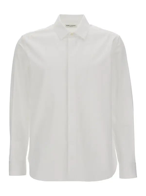 Saint Laurent White Pointed Collar Long Sleeve Shirt In Cotton - Multicolor