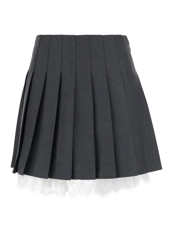 SELF-PORTRAIT Pleated Mini Skirt With Lace Detail - Multicolor