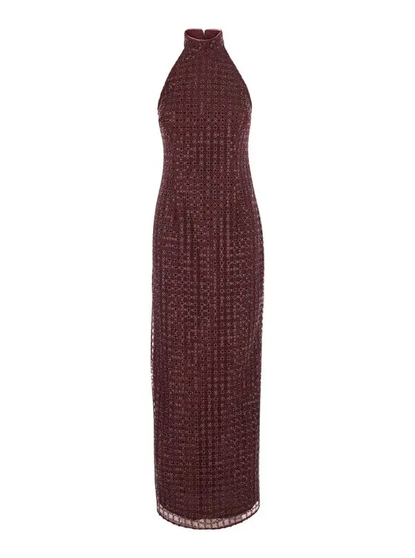 ROTATE BY BIRGER CHRISTENSEN Long Sleeveless Dress With Halterneck And Sequins - Multicolor
