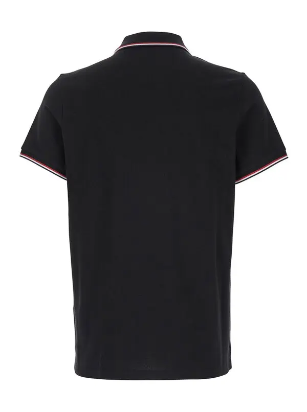 Moncler Piquet Cotton Polo Shirt With Logo Patch - Black