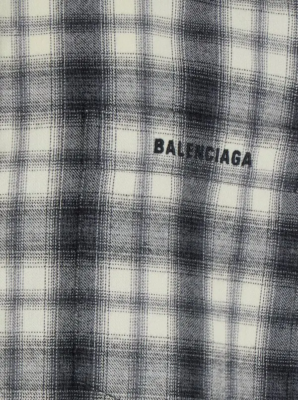Balenciaga Black And White Shirt With All-over Stripe Motif In Cotton Flannel For
