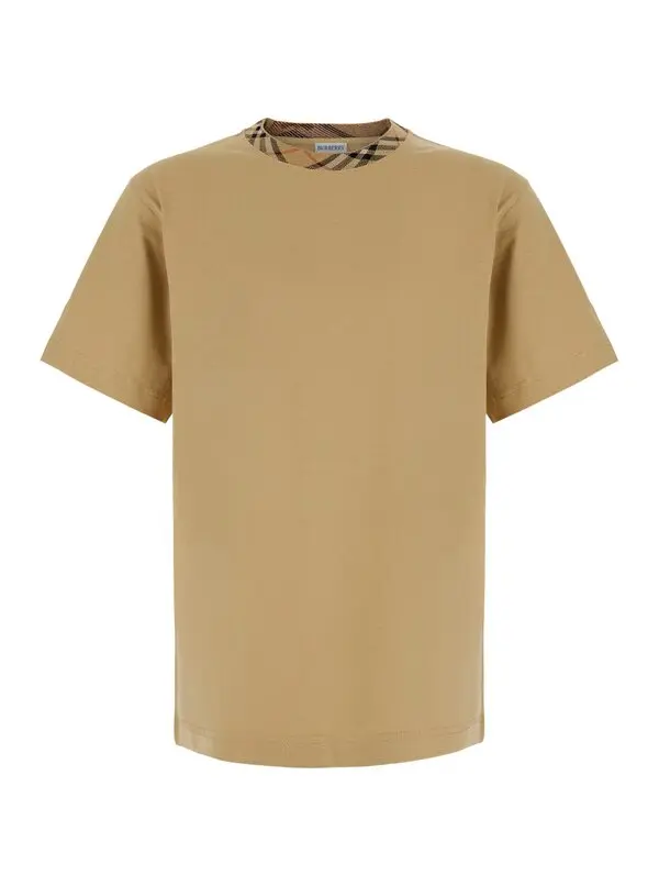Burberry Ryan' Beige T-shirt With Check Motif Collar In Cotton For - Multicolor