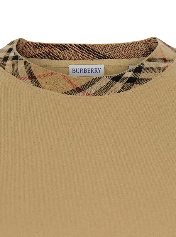 Burberry Ryan' Beige T-shirt With Check Motif Collar In Cotton For - Multicolor