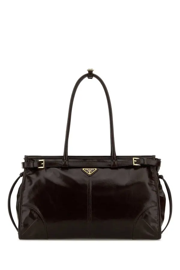 Prada Leather Shoulder Bag With Golden Metal Finishing