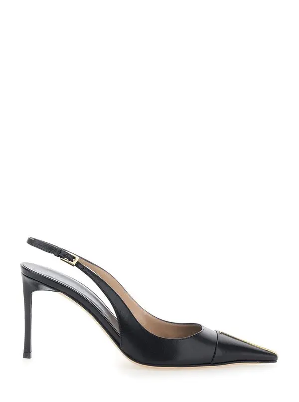 TOM FORD Black Leather Slingback Pumps With T Plate - Multicolor