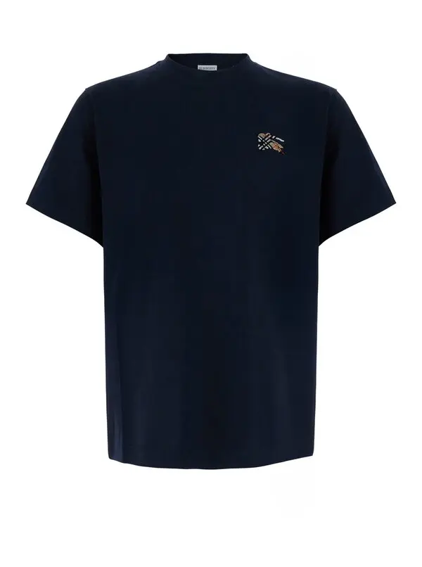 Burberry Blue T-shirt With Ekd Logo Embroidered On The Front In Cotton For - Multicolor