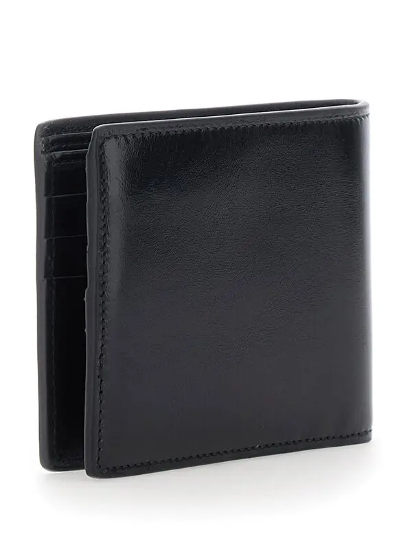 Versace Black Bi-fold Wallet With Logo On The Front In Leather For - Multicolor