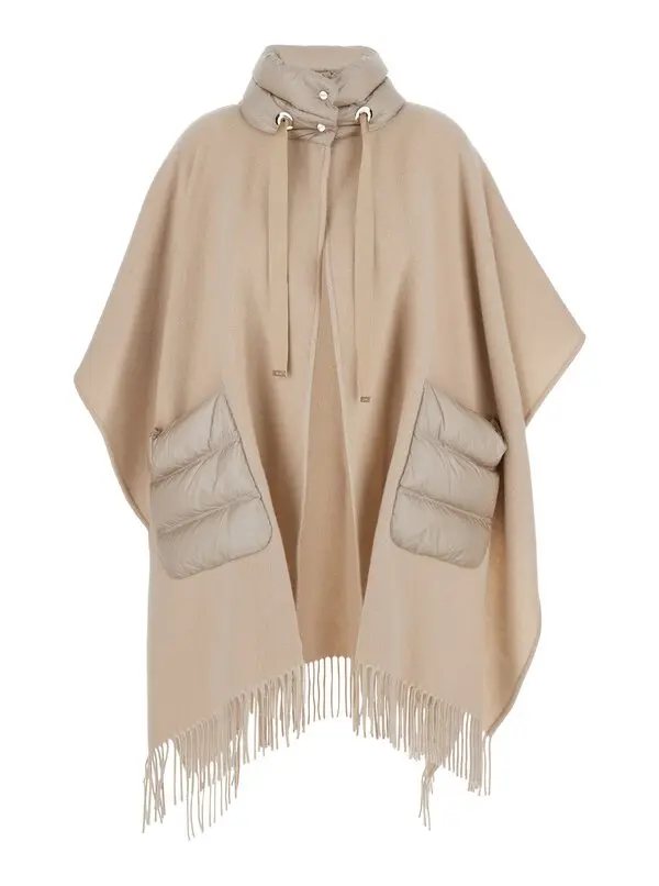 Herno Poncho With High Collar And Two Pockets - Cream