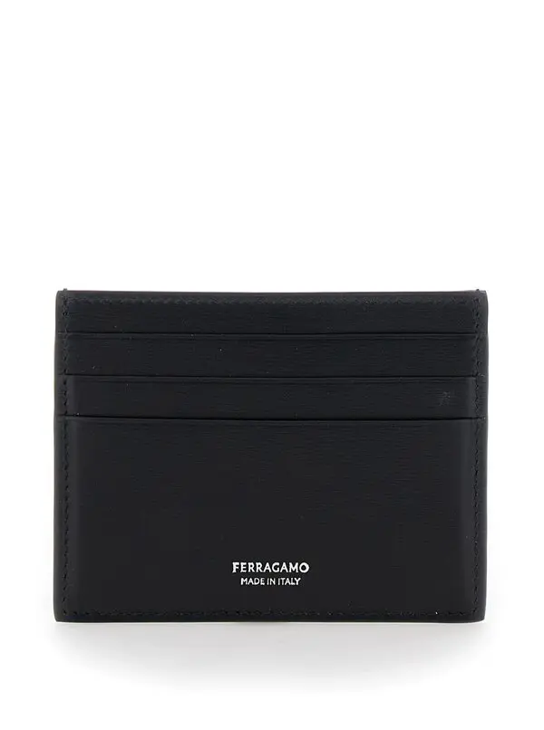 FERRAGAMO Card Holder 'florence' With Logo Lettering On The Front In Black Leather For - Multicolor