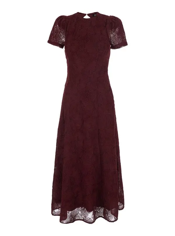 ROTATE BY BIRGER CHRISTENSEN Bordeaux Embroidered Long Dress With Flared Skirt - Multicolor