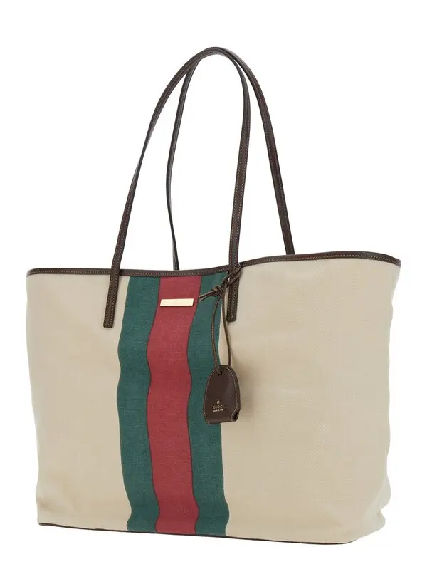 Gucci Canvas Tote With Web Detail - Multicolor