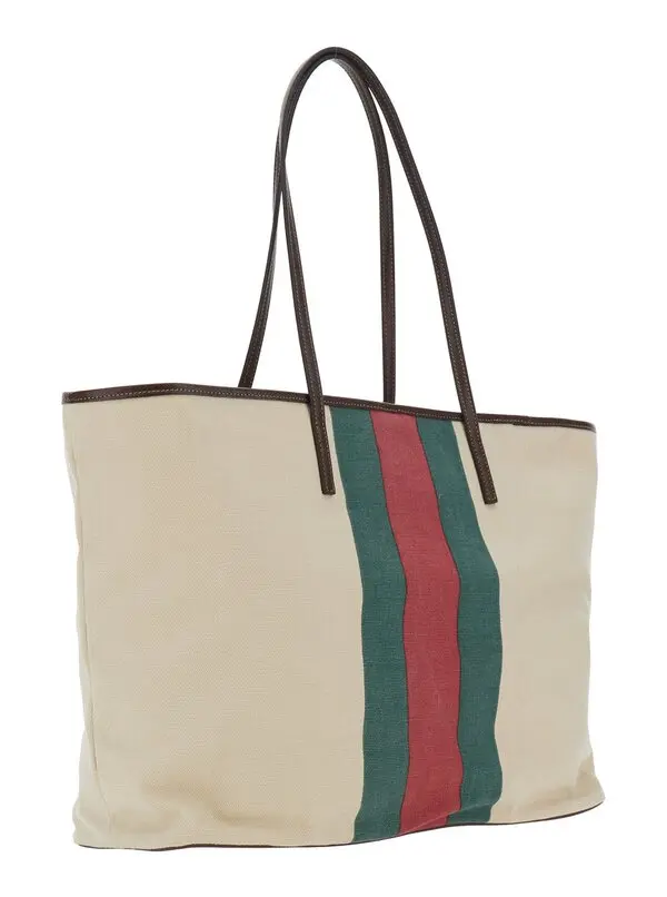 Gucci Canvas Tote With Web Detail - Multicolor
