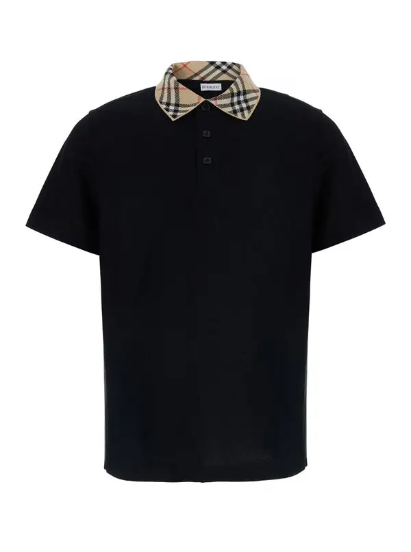 Burberry Evan' Black Polo Shirt With Check Motif Collar In Cotton For - Multicolor