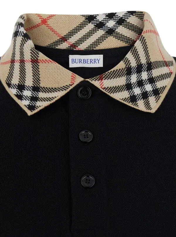 Burberry Evan' Black Polo Shirt With Check Motif Collar In Cotton For - Multicolor