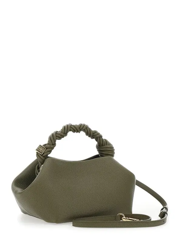 GANNI Bou Small Grained Leather Handbag With Woven Handle - Multicolor