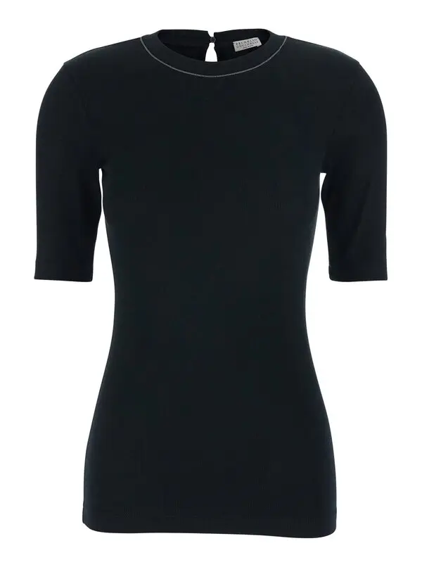 Brunello Cucinelli Cotton T-shirt With Three-quarter Sleeves - Black