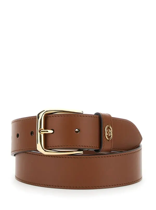 Gucci Leather Belt With Double G Logo Plaque - Multicolor