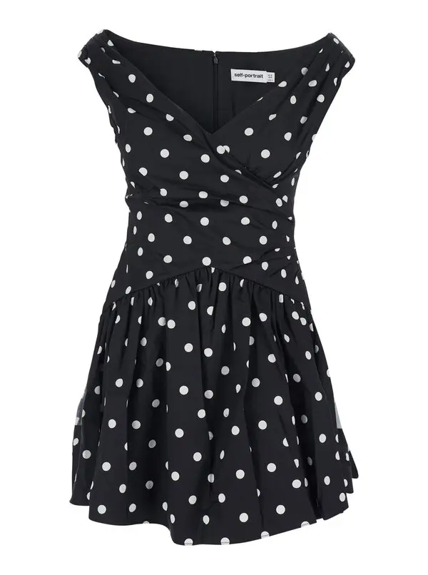 SELF-PORTRAIT Polka Dot Cotton Dress With Flared Skirt - Multicolor