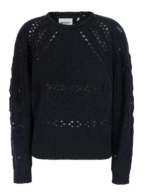 Isabel Marant Étoile Crew Neck Wool Sweater With Perforated Design - Black
