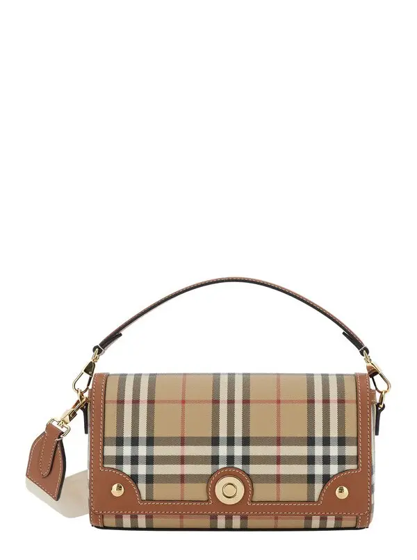 Burberry Beige Cotton Blend Check Motif Handbag - Multicolor